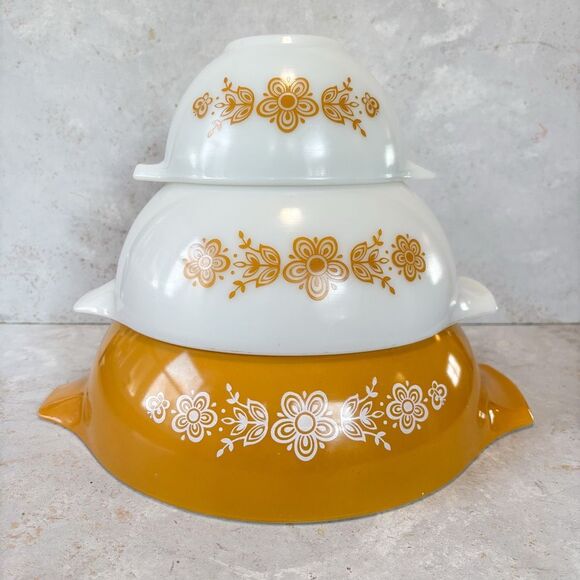 Pyrex | Dining | Vintage Pyrex 97s Gold Butterfly Cinderella Mixing ...